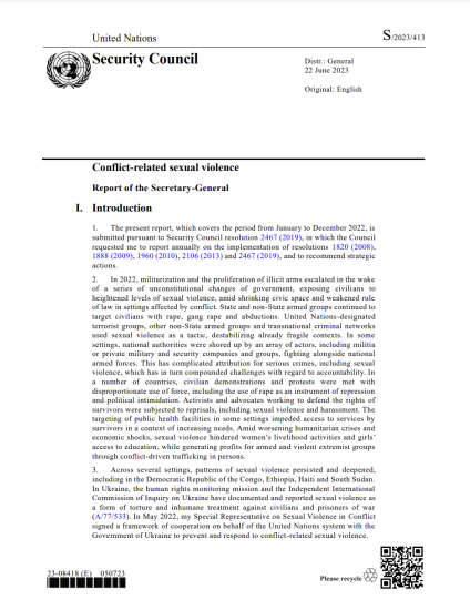 Report of the Secretary-General on conflict-related sexual violence, January - December 2022 ...